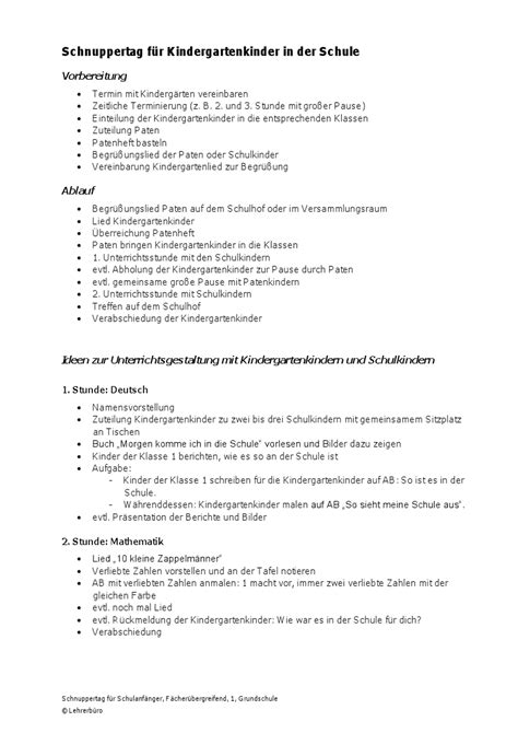 Grundschule Unterrichtsmaterial Fächerübergreifend Schnuppertag Für
