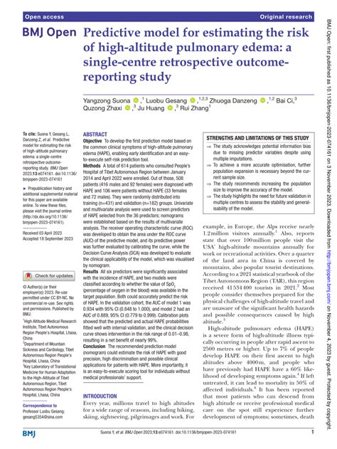 Pdf Predictive Model For Estimating The Risk Of High Altitude