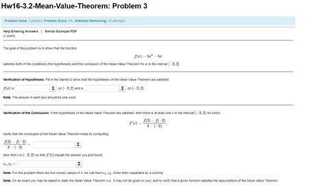 Solved Hw Mean Value Theorem Problem Problem Value Chegg