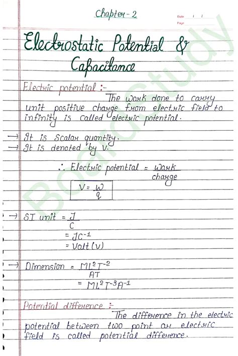 Ncert Class 12 Physics Chapter 2 Electrostatic Potential And Capacitance Notes Handwritten
