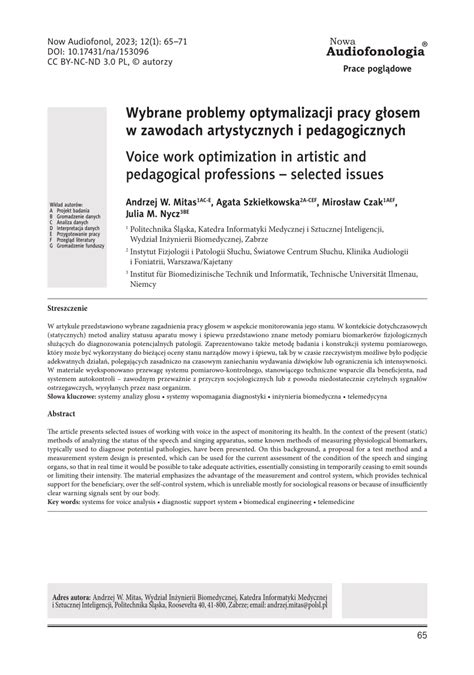 Pdf Voice Work Optimisation In Artistic And Pedagogical Professions