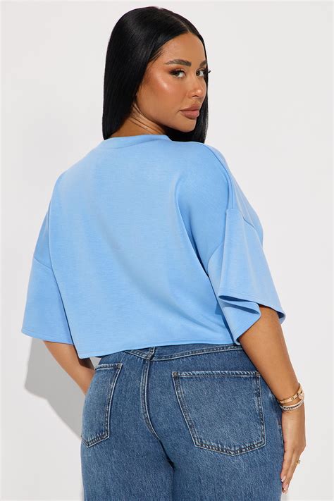 Avery Boxy Cropped Short Sleeve Tee Blue Fashion Nova