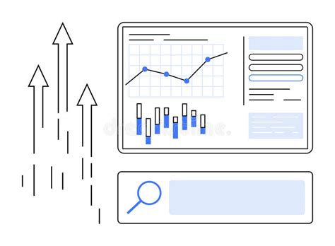 digital dashboard with line graph bar chart rising arrows and search