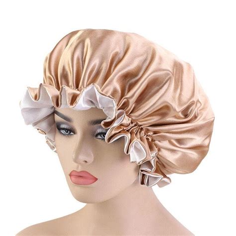 Double Layer Womens Satin Night Sleep Bonnet High Grade Elastic Band