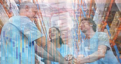 Animation Of Data Processing Over Diverse Volunteers In Warehouse Stock Footage Video Of