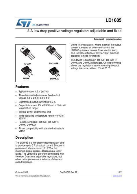 Ld1085 Datasheet To 263 Voltage Regulator Stmicroelectronics