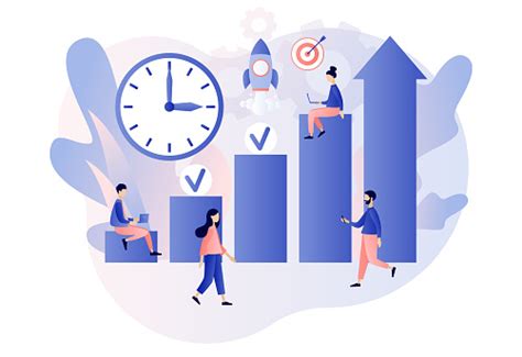 생산성 개념입니다 효과적인 작업 계획 규율 시간 관리 직원 성과 및 자기 조직 현대 평면 만화 스타일입니다 흰색 배경에 벡터 그림 개념에 대한 스톡 벡터 아트 및 기타