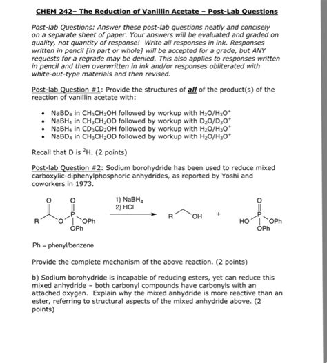 Solved Chem 242 The Reduction Of Vanillin Acetate Post Lab
