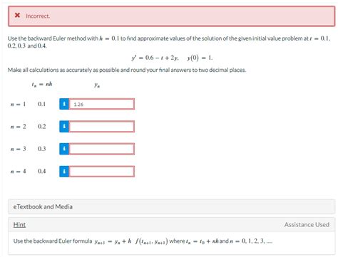 solved use the backward euler method with h 0 1 to find
