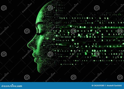 Human Face Dissolving Into Binary Code Representing A Futuristic Ai