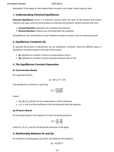 Chemistry Equillibrium Kp Kc Pdf Chemical Equilibrium Physical Chemistry