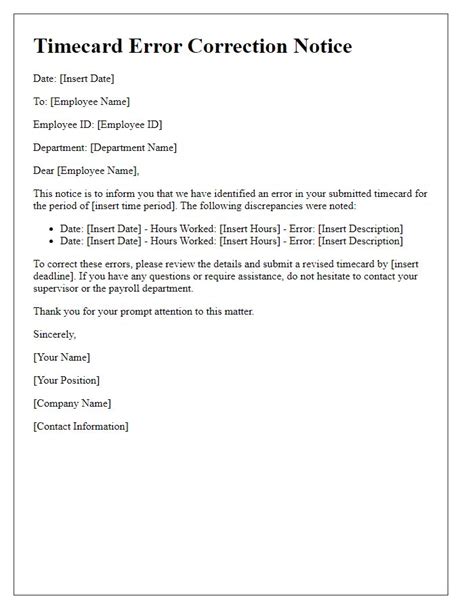 Letter Template For Timecard Correction Notice Free Samples In Pdf