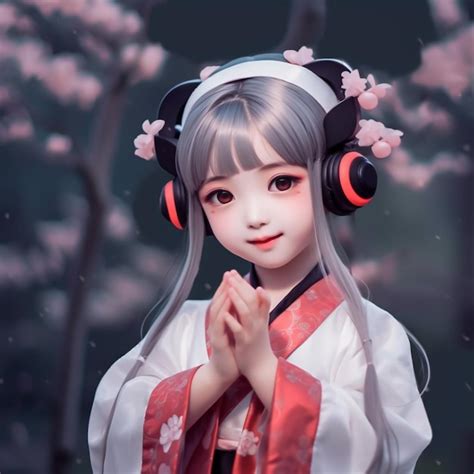 Premium Ai Image Anime Girl In Kimono Outfit With Headphones And