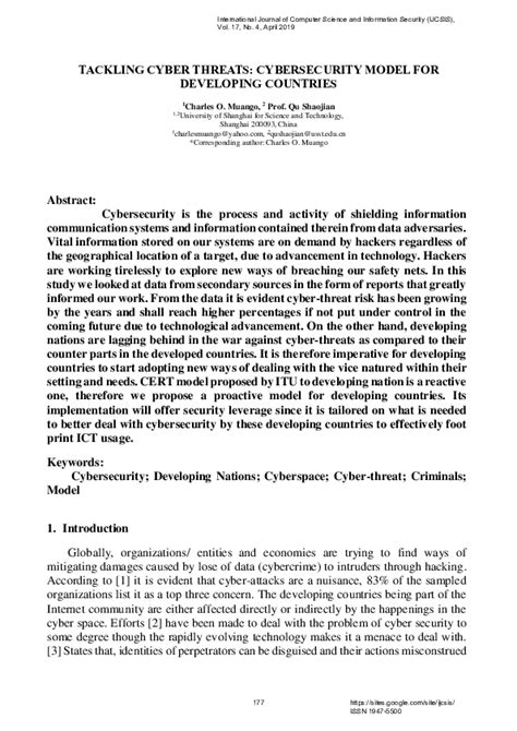 Pdf Tackling Cyber Threats Cybersecurity Model For Developing Countries