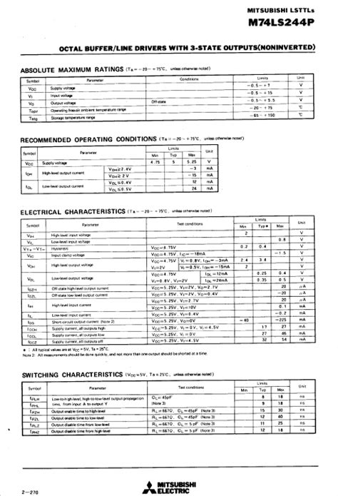74ls244 Datasheet Mitsubishi Electric Semiconductor