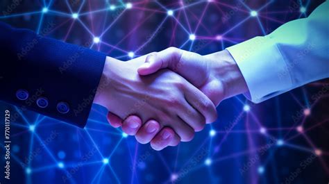 Business Man Handshake With Effect Global World Map Network Link