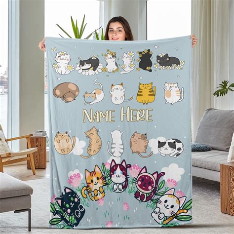 Personalized Cat Blanket Cute Cats Blanket Custom Name Soft Cozy