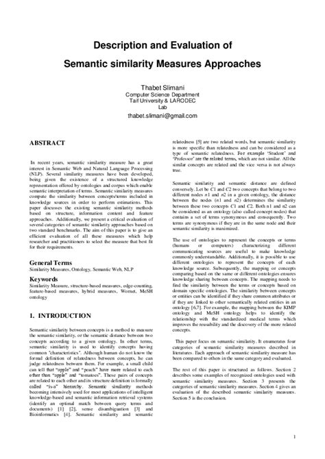 Pdf Description And Evaluation Of Semantic Similarity Measures Approaches