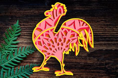 3d Rooster Svg Dxf 4 Layer Bird Svg 3d · Creative Fabrica