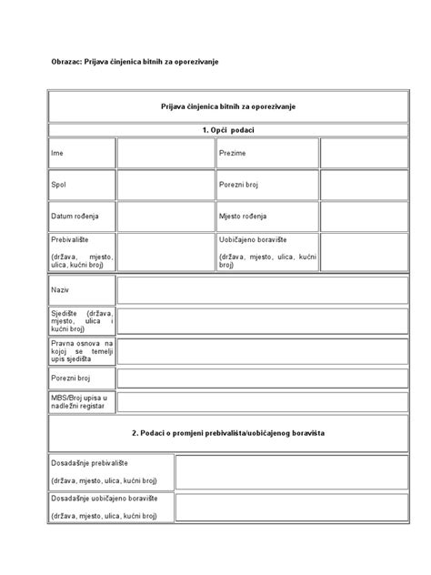 Prijava Činjenica Bitnih Za Oporezivanje Pdf