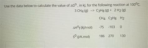 solved use the data below to calculate the value of agº in