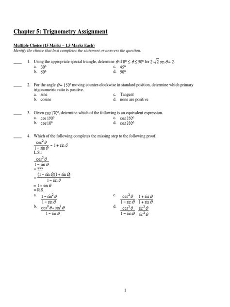 Ch 5 Assignment Pdf Trigonometric Functions Triangle