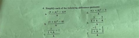 Solved 4 Simplify Each Of The Following Difference