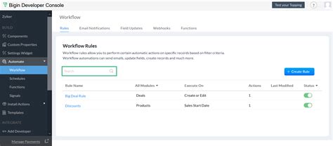 Workflow Rules Online Help Bigin