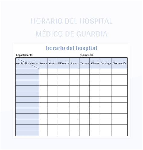 Plantilla De Formato Excel Horario Del Hospital Médico De Guardia Y