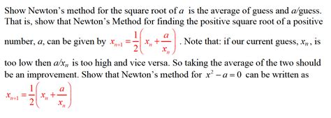 Solved Show Newton S Method For The Square Root Of A Is The Chegg