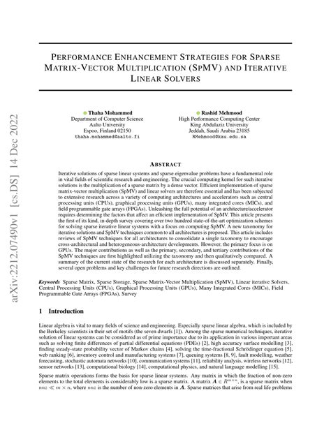 Pdf Performance Enhancement Strategies For Sparse Matrix Vector