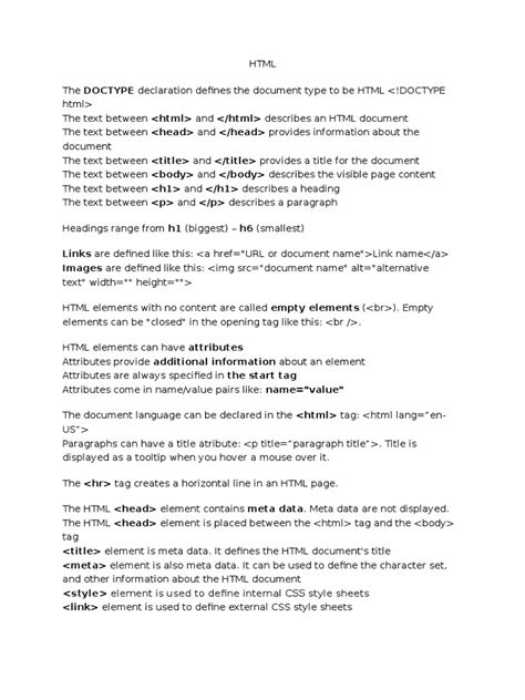 Element Is Used To Define Internal Css Style Sheets Pdf Html Element Html5