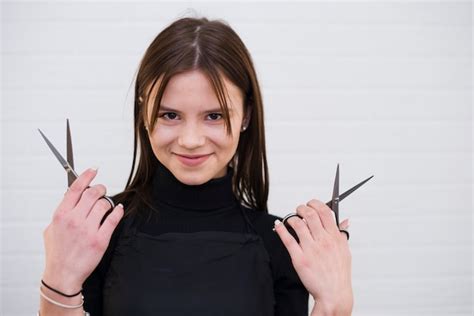 Free Photo Brunette Girl With Scissors