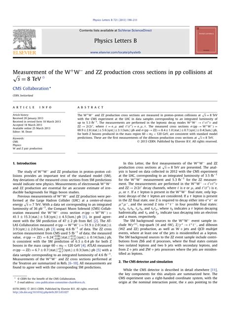 Pdf Measurement Of The Ww−ww− And Zz Production Cross Sections In Pp Collisions At S8 Tev