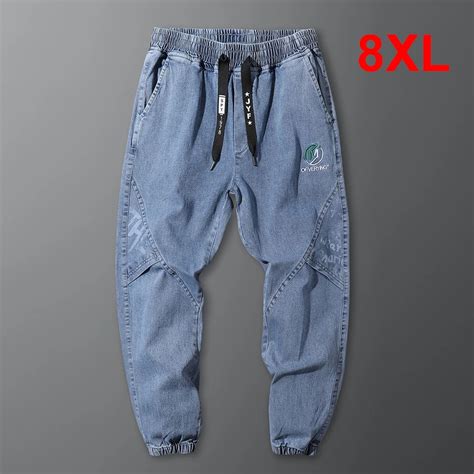 남성용 헐렁한 청바지 플러스 사이즈 8xl 데님 바지 단색 패션 캐주얼 탄성 허리 바지 남성 청바지 바지 빅 사이즈