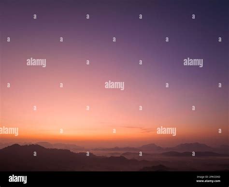 Aerial View Amazing Colors In The Sky At Dawn Over The Misty Sea In The