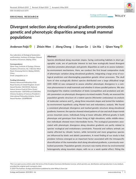 Pdf Divergent Selection Along Elevational Gradients Promotes Genetic