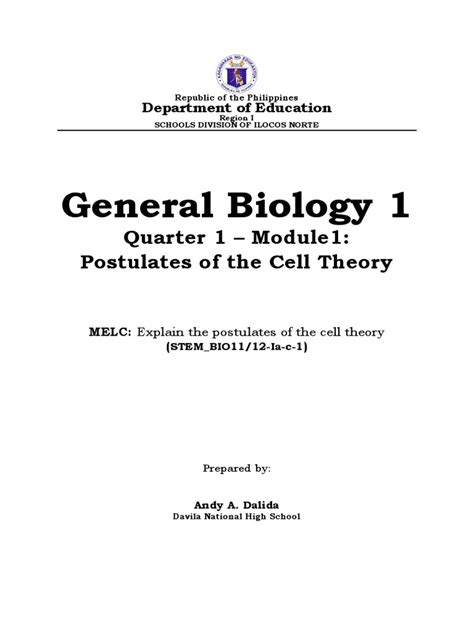 General Biology 1 Quarter 1 Module1 Postulates Of The Cell Theory