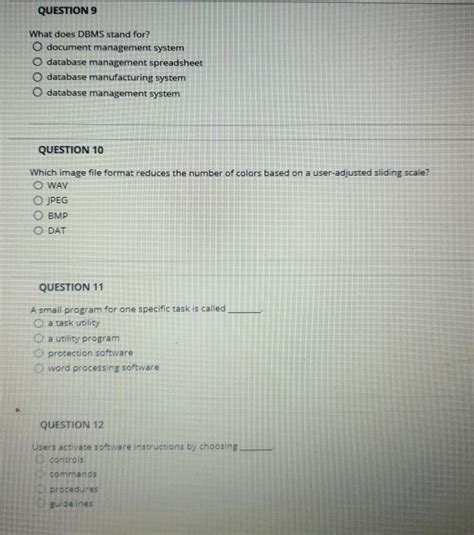 solved question 9 what does dbms stand for o document