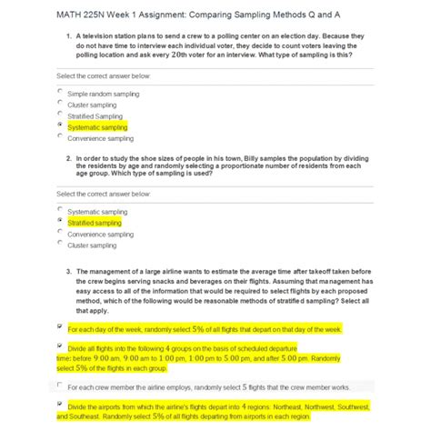 Math 225n Week 1 Assignment Comparing Sampling Methods Q And A