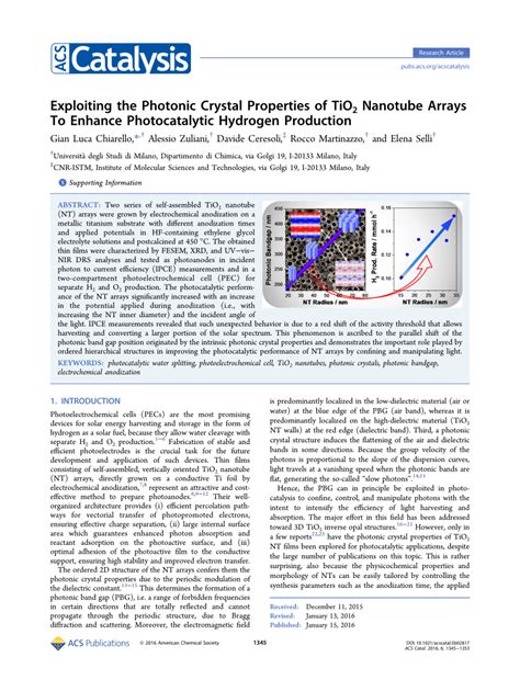 Pdf Exploiting The Photonic Crystal Properties Of Tio2 Nanotube Arrays To Enhance