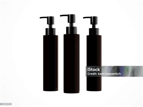 펌프 병 모형 흰색 배경에 격리 된 슬림 펌프 디스펜서 병 짙은 갈색 플라스틱 원통형 펌프 포장 모형 호박색 유리 로션 용기