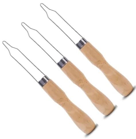 Button Hook And Zipper Pull Assist Tool With Wooden Handle Grip And