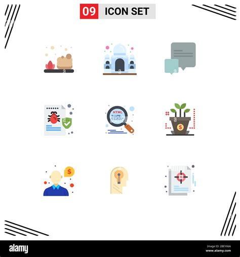 Set Of 9 Modern Ui Icons Symbols Signs For Search Html Conversation Virus Folder Editable