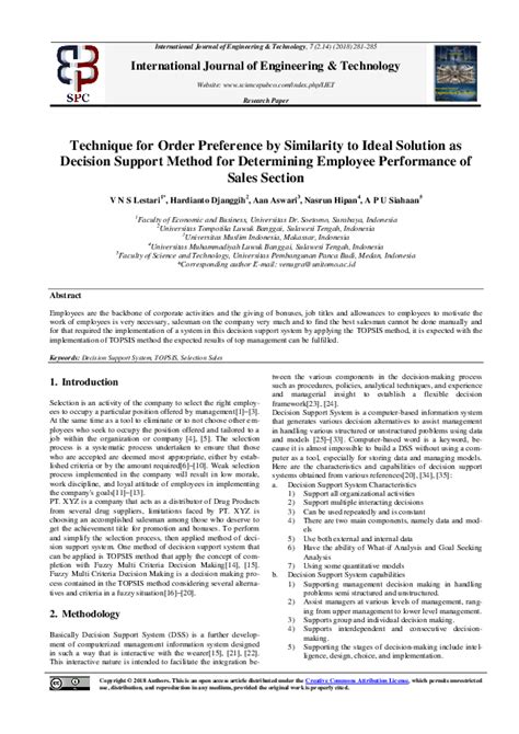 Pdf Technique For Order Preference By Similarity To Ideal Solution As Decision Support Method