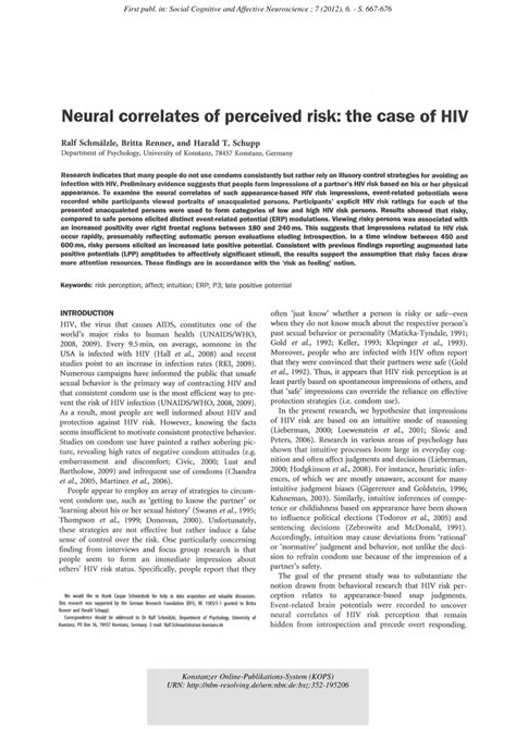Pdf Neural Correlates Of Perceived Risk The Case Of Hiv