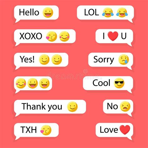Set Of Chat Speech Bubble With Smile Emoji In A Flat Design Stock Vector Illustration Of