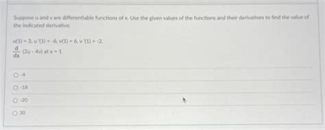 solved suppose u and v are differentiable functions of x use