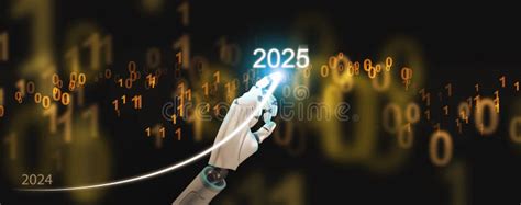 Happy New Year 2025 Artificial Intelligence Ai Robotic Hand Draws A Rising Curve Graph From