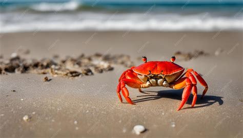 Premium Photo A Crab On The Beach With The Ocean In The Background